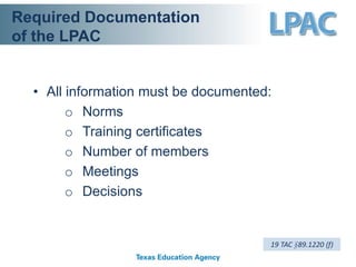 LPAC Training Resources from Region 20 ESC | PDF