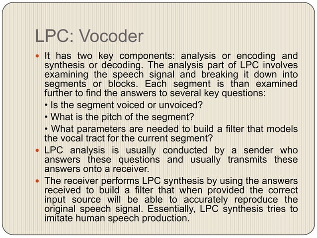 Linear Predictive Coding | PPTX | Digital Audio | Computer Software and Applications