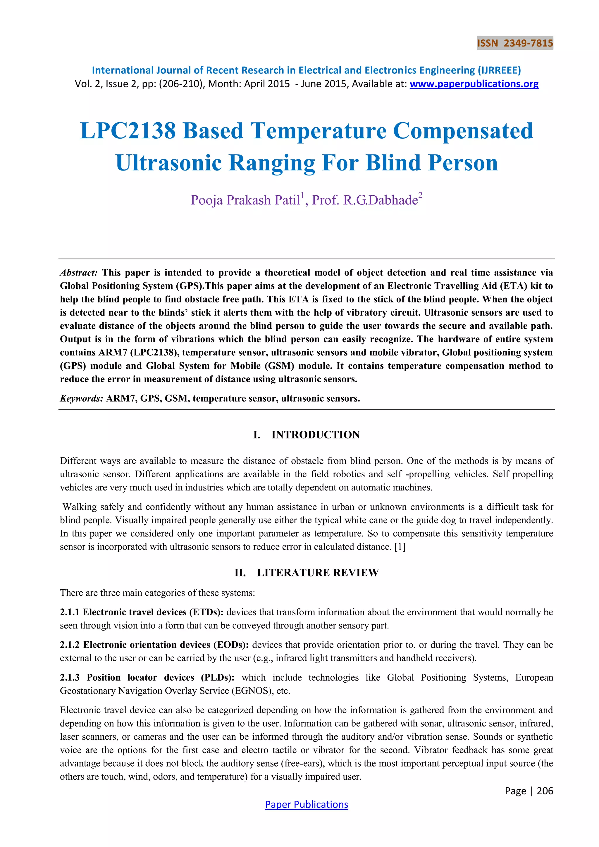 LPC2138 Based Temperature Compensated Ultrasonic Ranging For Blind Person | PDF