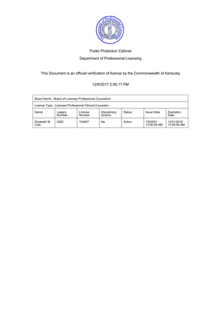 KY LPCC verification through Dec 2018 | PDF