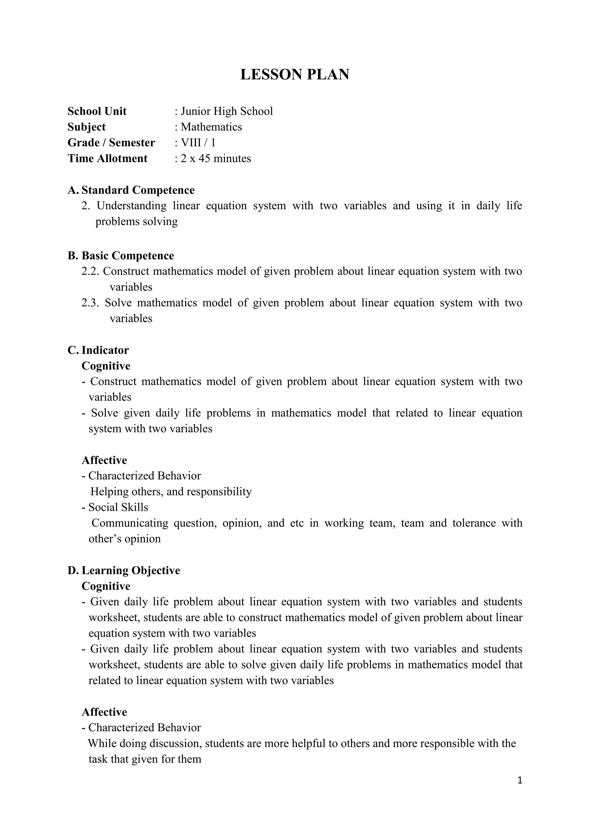 Lesson Plan TVLES | DOCX