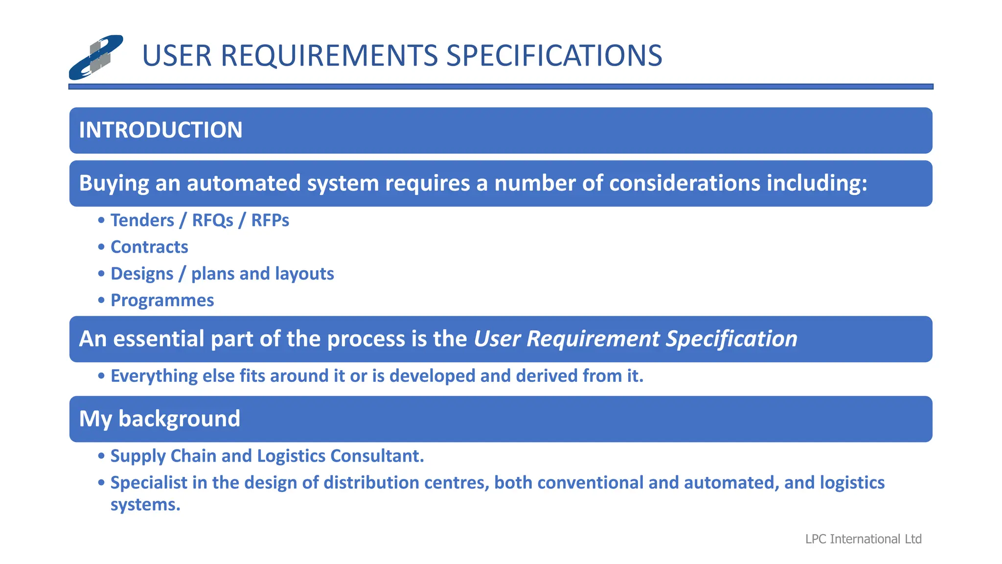 LPC User Requirements for Automated Storage System Presentation | PDF