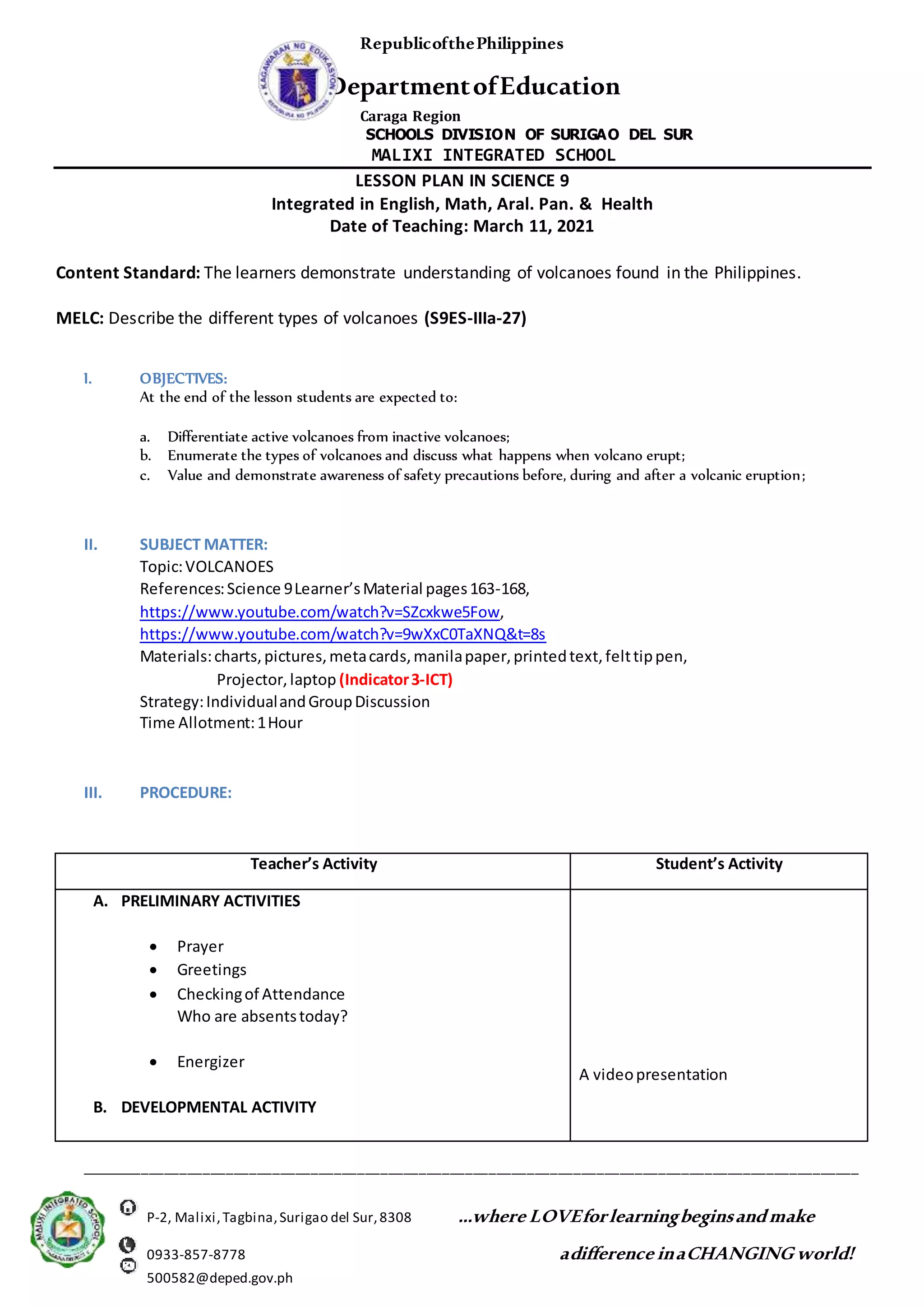 Science 9 Lesson Plan | DOCX