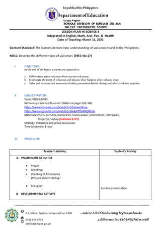 Science 9 Lesson Plan | DOCX