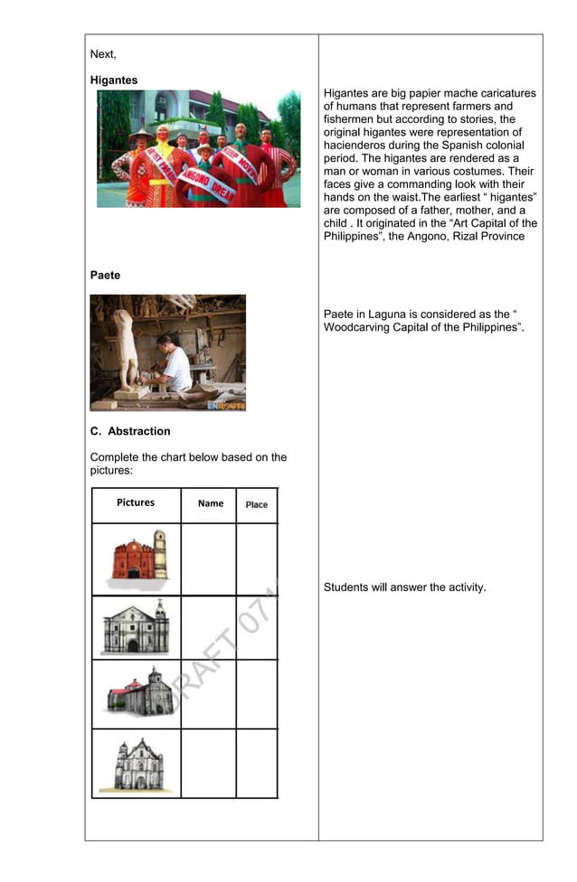 Lesson Plan for Demonstration Teaching Music, Art, Physical Education ...