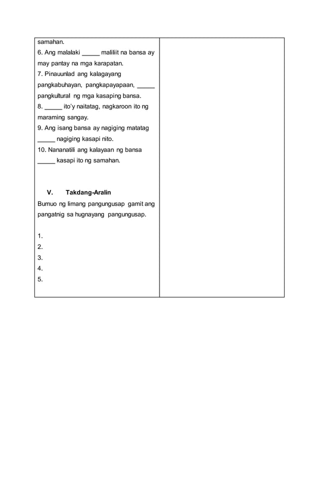 Detalyadong Banghay-Aralin sa Filipino V | DOCX