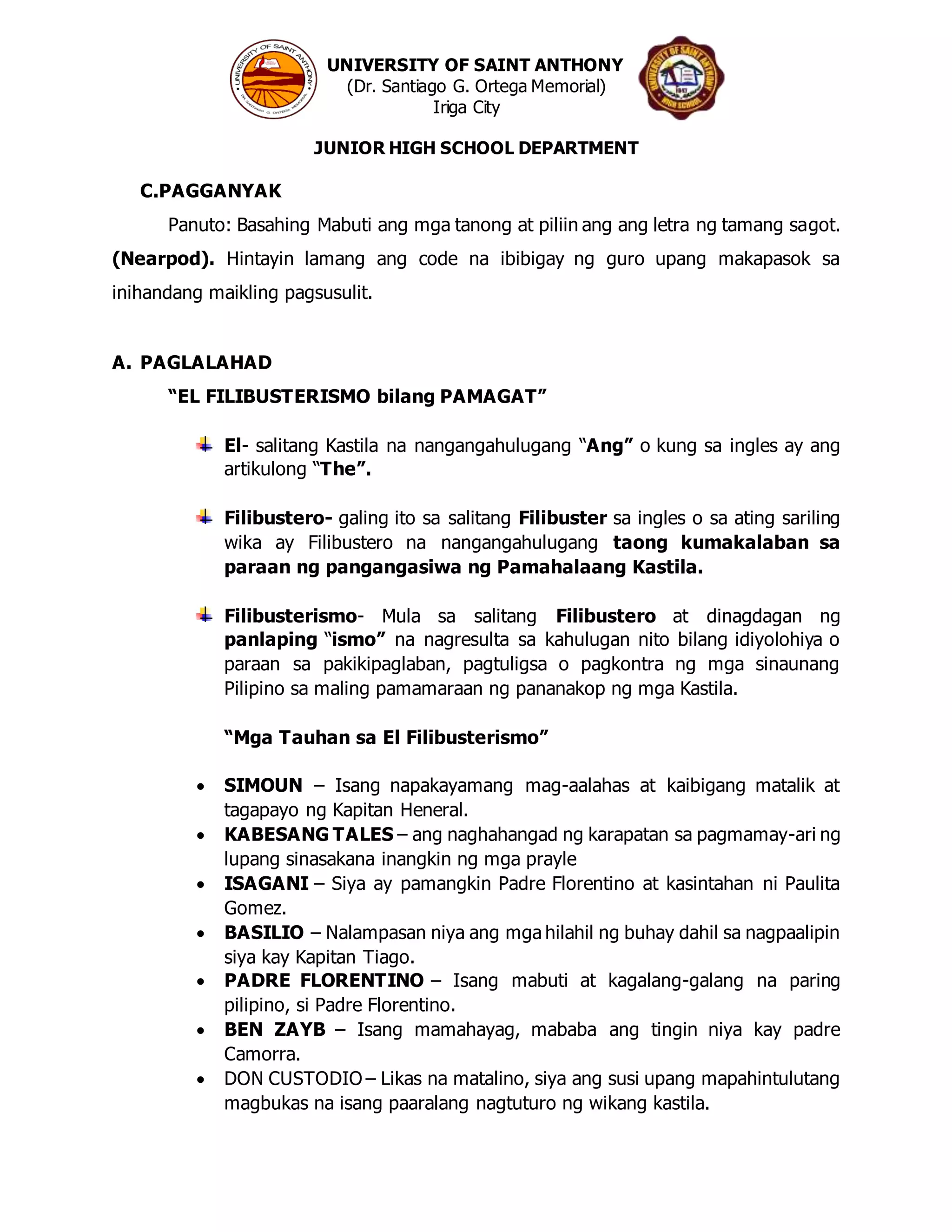 MALA-MASUSING BANGHAY-ARALIN SA EL FILIBUSTERISMO | DOCX