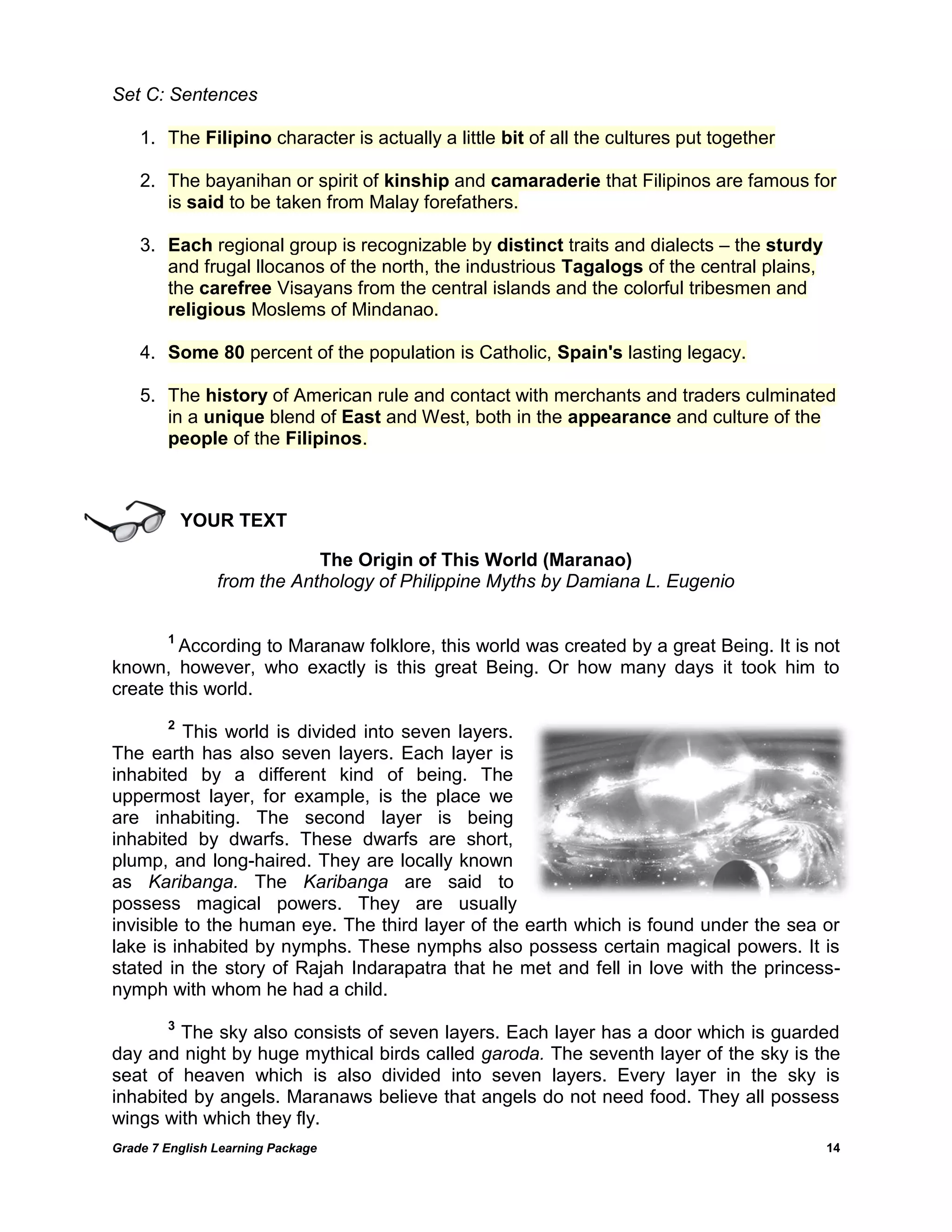 Grade 7 English Learning Package | PDF