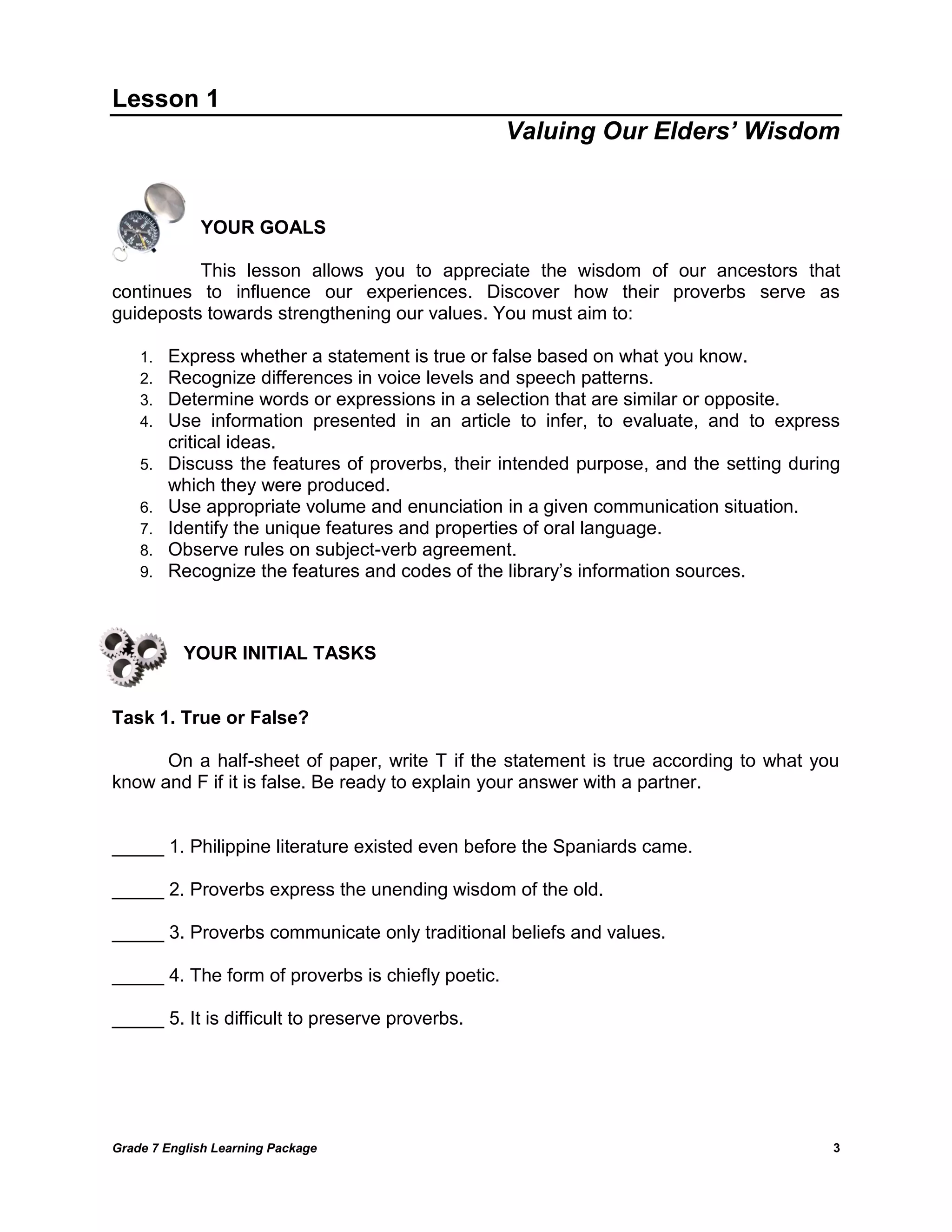 Grade 7 English Learning Package | PDF
