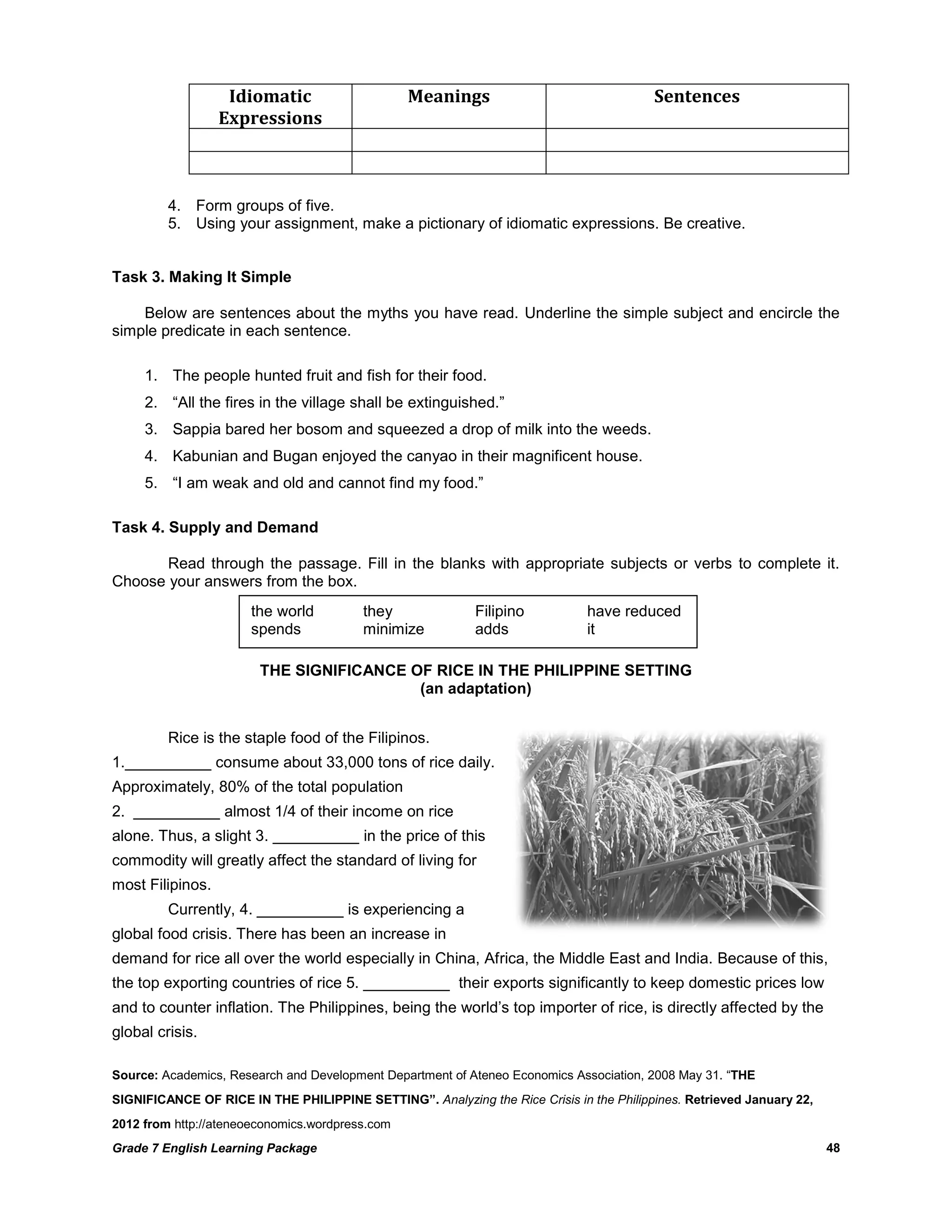 Grade 7 English Learning Package | PDF