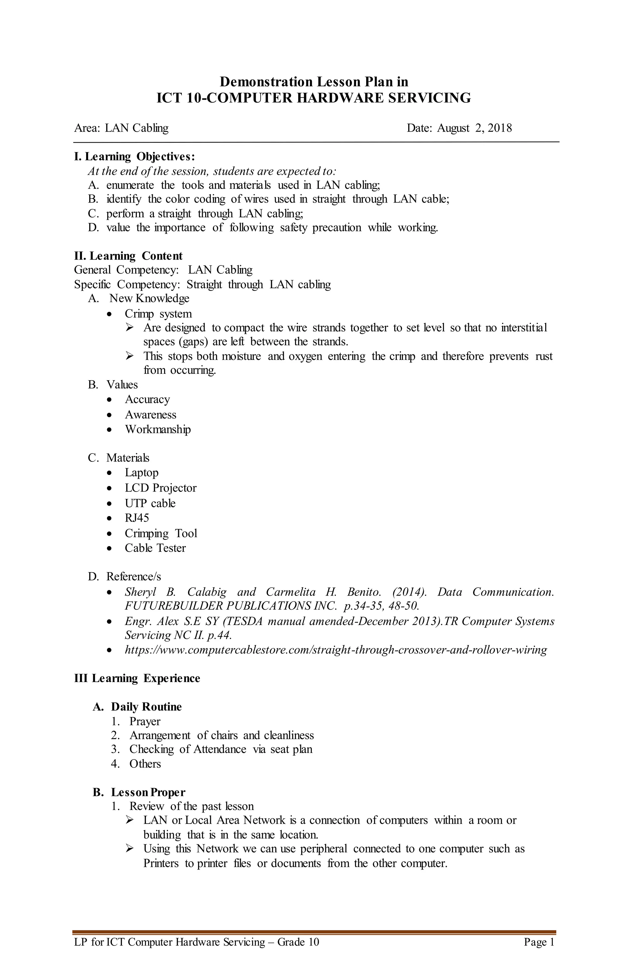 ICT 10 Lesson Plan | DOCX