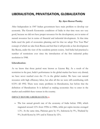LIBERALISATION, PRIVATISATION AND GLOBALIZATION | DOCX | Economy ...