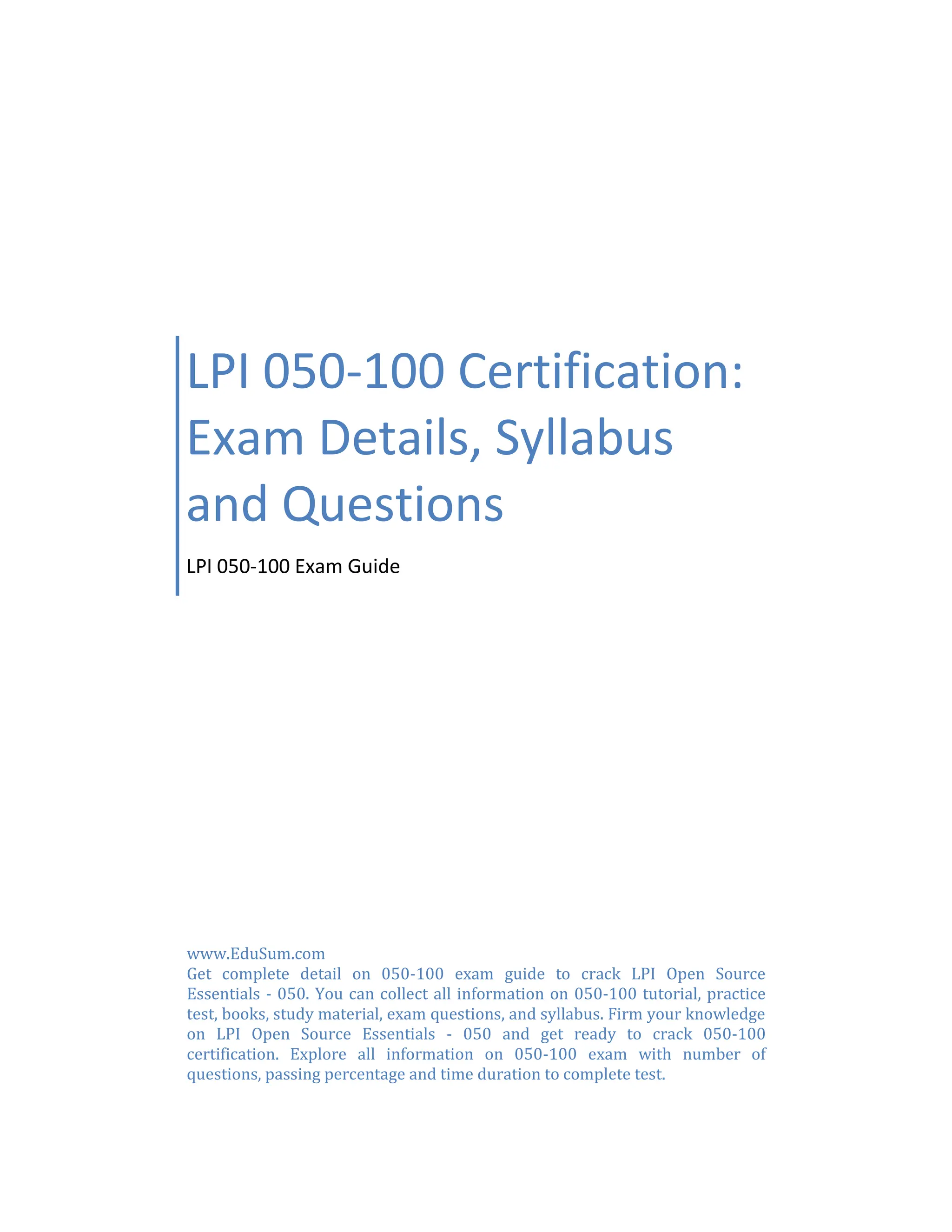 LPI 050-100 Certification: Exam Details, Syllabus and Questions | PDF