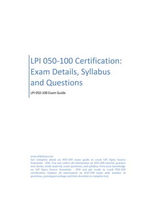LPI 050-100 Certification: Exam Details, Syllabus and Questions | PDF