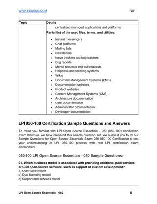 LPI 050-100 Certification: Exam Details, Syllabus and Questions | PDF