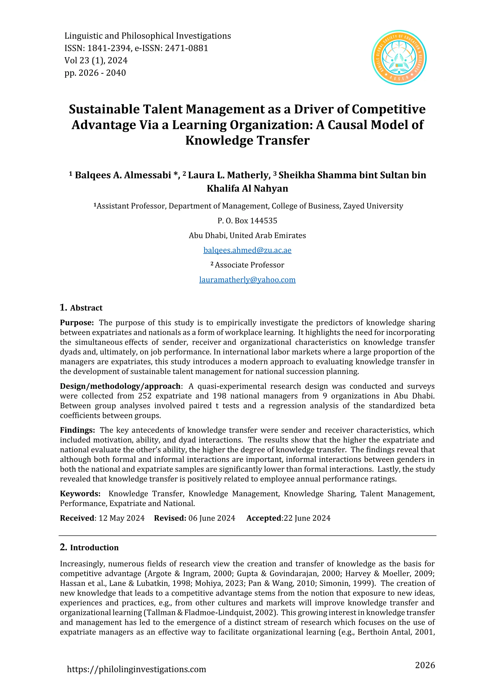 Sustainable Talent Management as a Driver of Competitive Advantage Via a Learning Organization ...