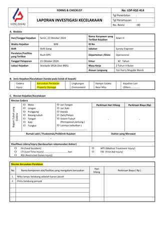 Contoh Laporan surat insiden tambang rush | PDF
