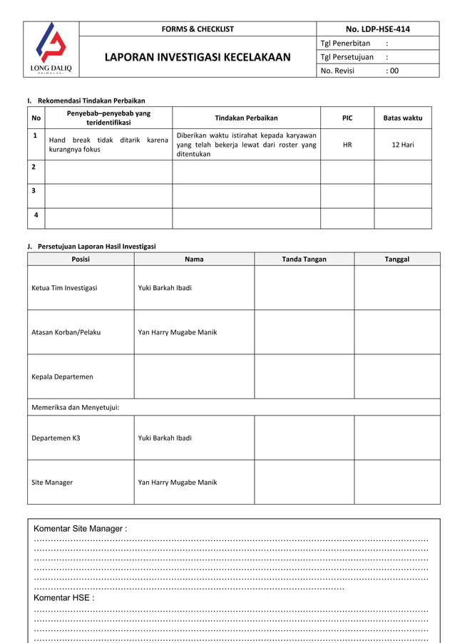 Contoh Laporan surat insiden tambang rush | PDF