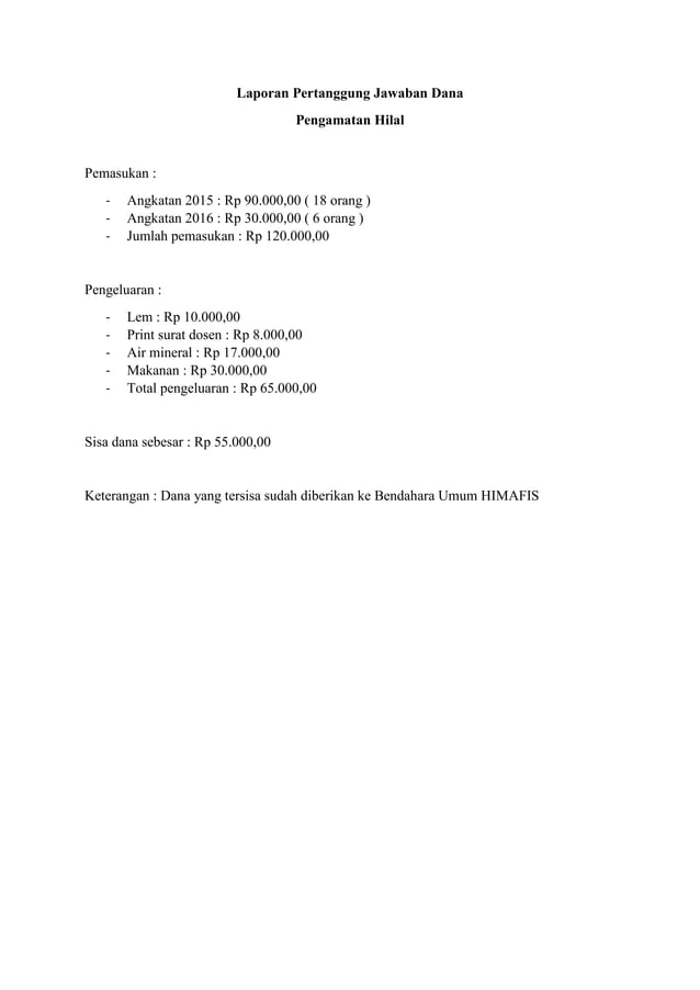 LPJ Bendahara Dana Kegiatan Tahun 2017 | PDF