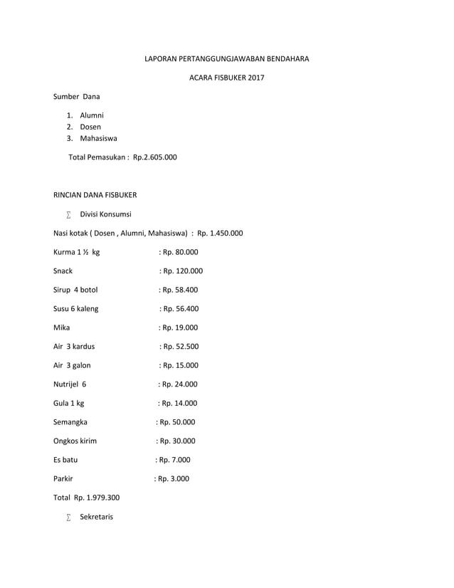 LPJ Bendahara Dana Kegiatan Tahun 2017 | PDF