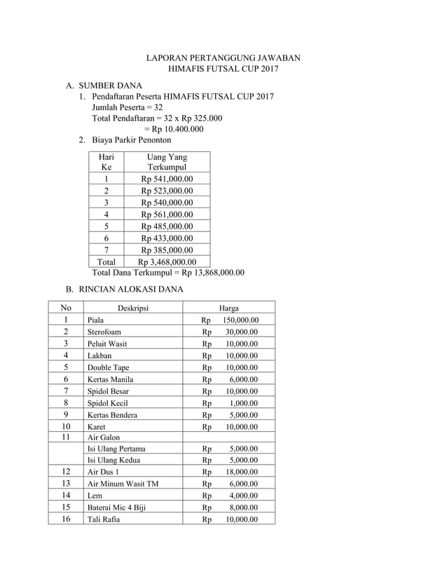 LPJ Bendahara Dana Kegiatan Tahun 2017 | PDF