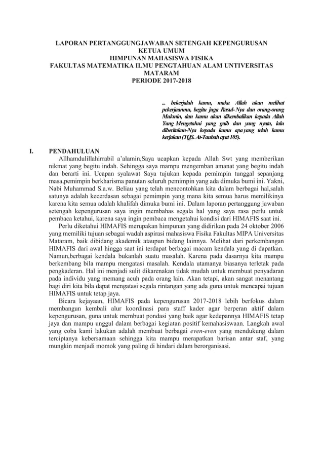 LPJ Ketua Umum Periode 2017/2018 | PDF