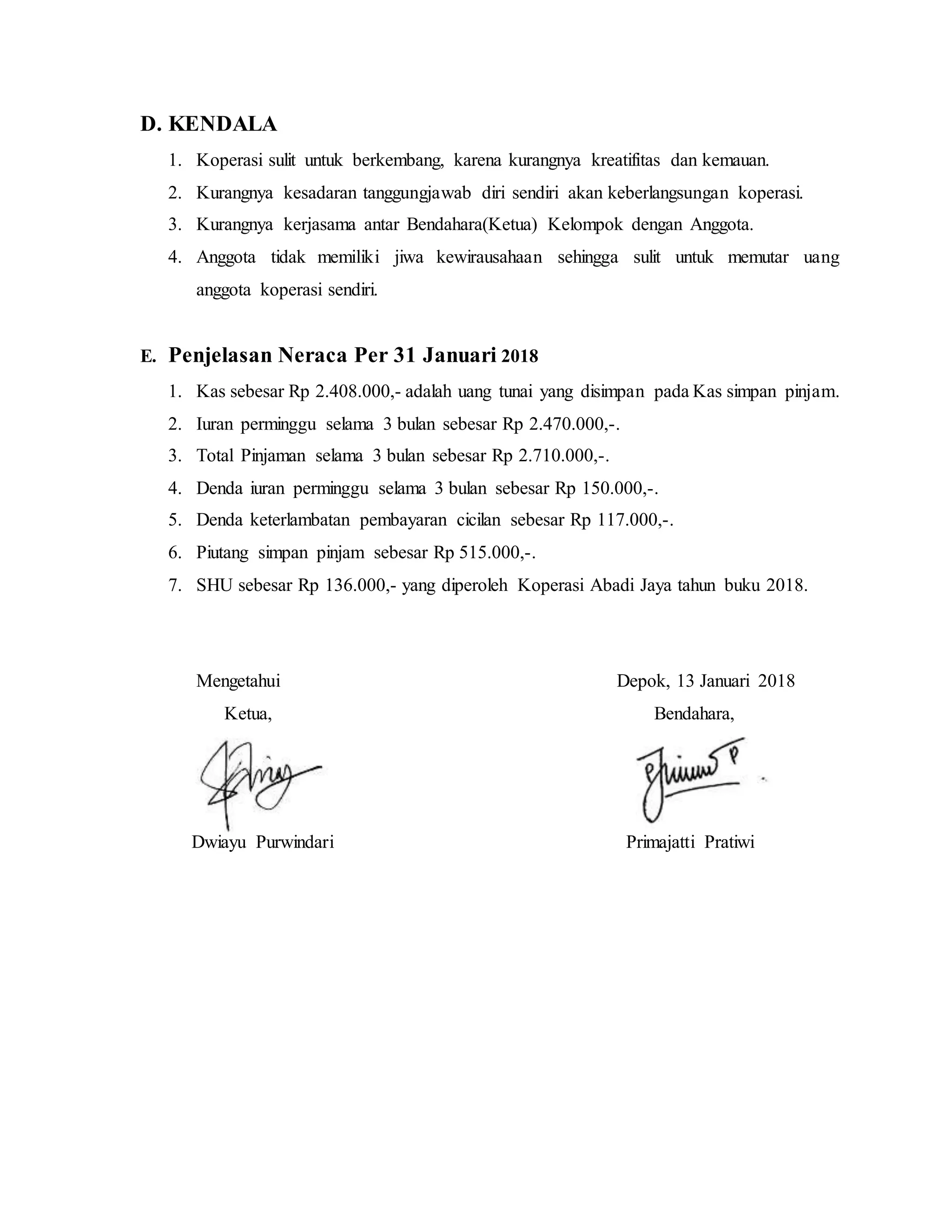 contoh Laporan pertanggung jawaban koperasi kelas ,koperasi abadi jaya | DOCX