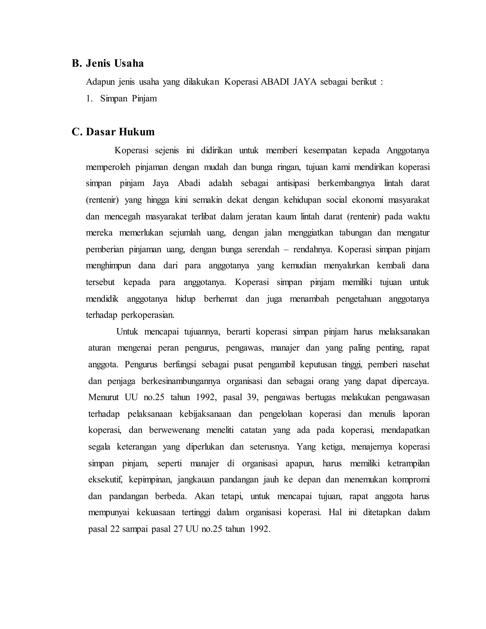 Contoh Laporan Pertanggungjawaban Koperasi Abadi Jaya | DOCX