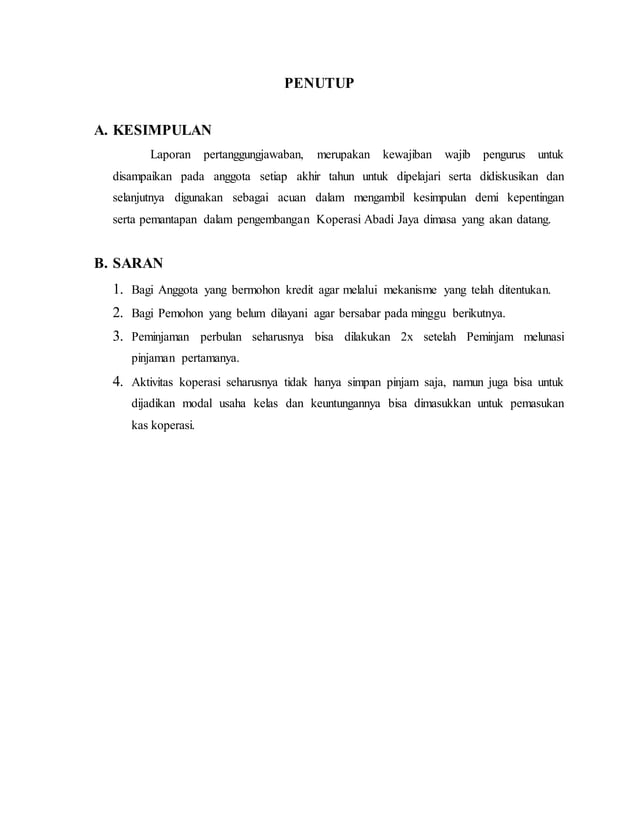 Contoh Laporan Pertanggungjawaban Koperasi Abadi Jaya | DOCX