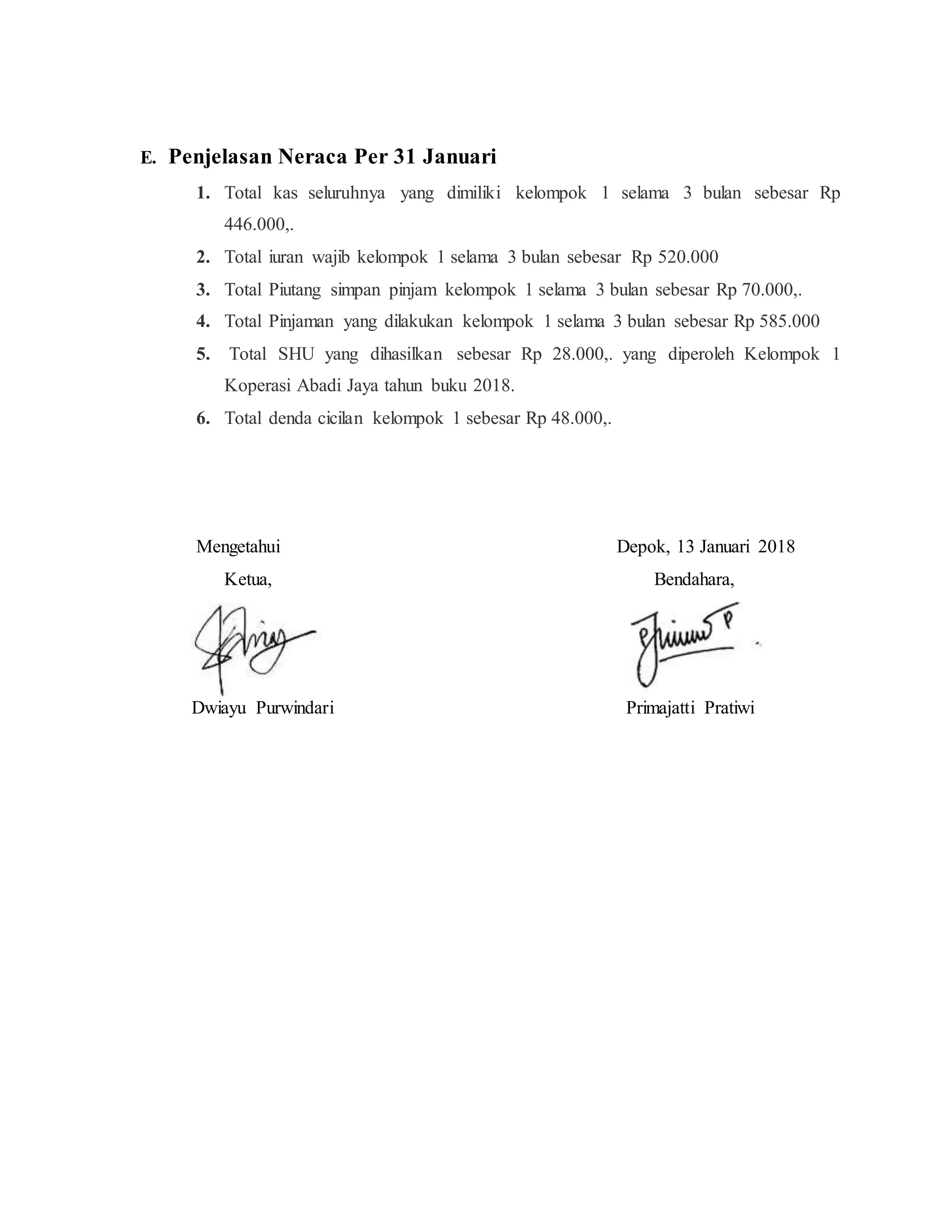 contoh laporan pertanggung jawaban kelompok 1 koperasi abadi jaya | DOCX