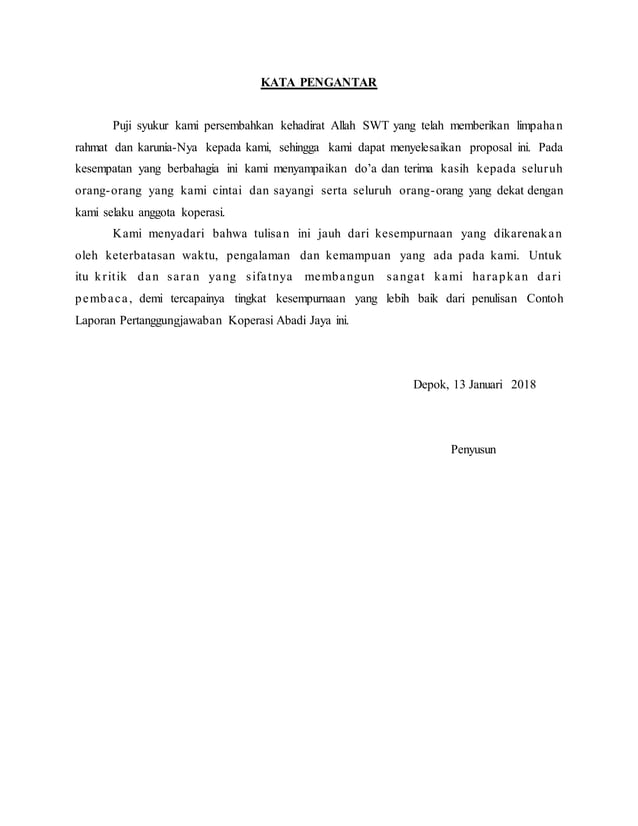 contoh laporan pertanggung jawaban kelompok 1 koperasi abadi jaya | PDF