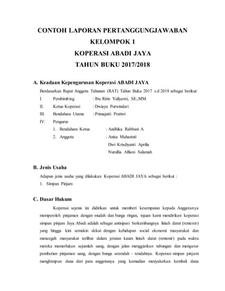 contoh laporan pertanggung jawaban kelompok 1 koperasi abadi jaya | DOCX