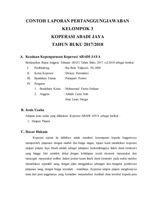Contoh Laporan Penanggungjawaban Kelompok 3 Koperasi Abadi Jaya | DOCX