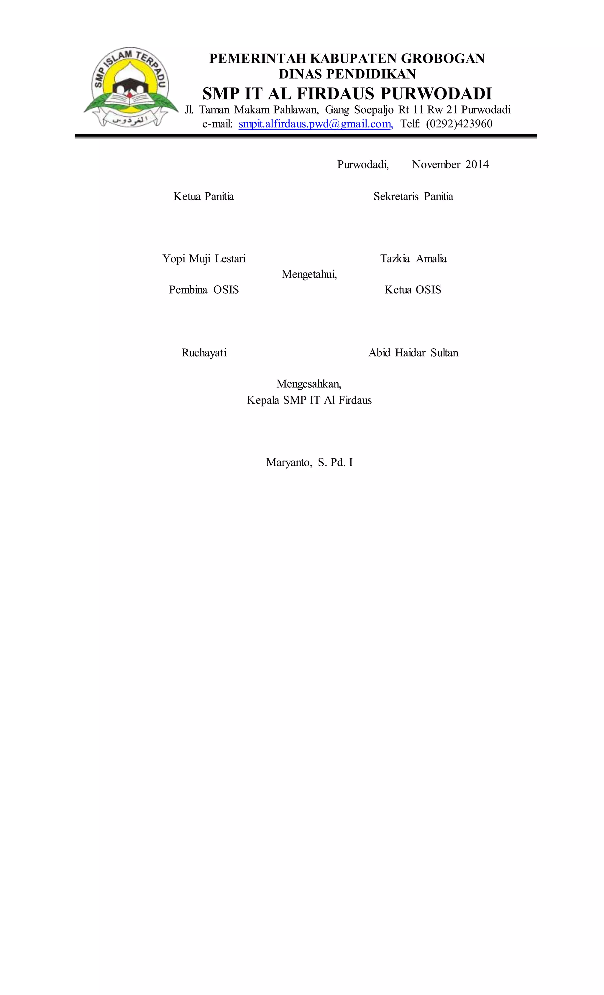 Contoh Lpj Ldk Osis Docx