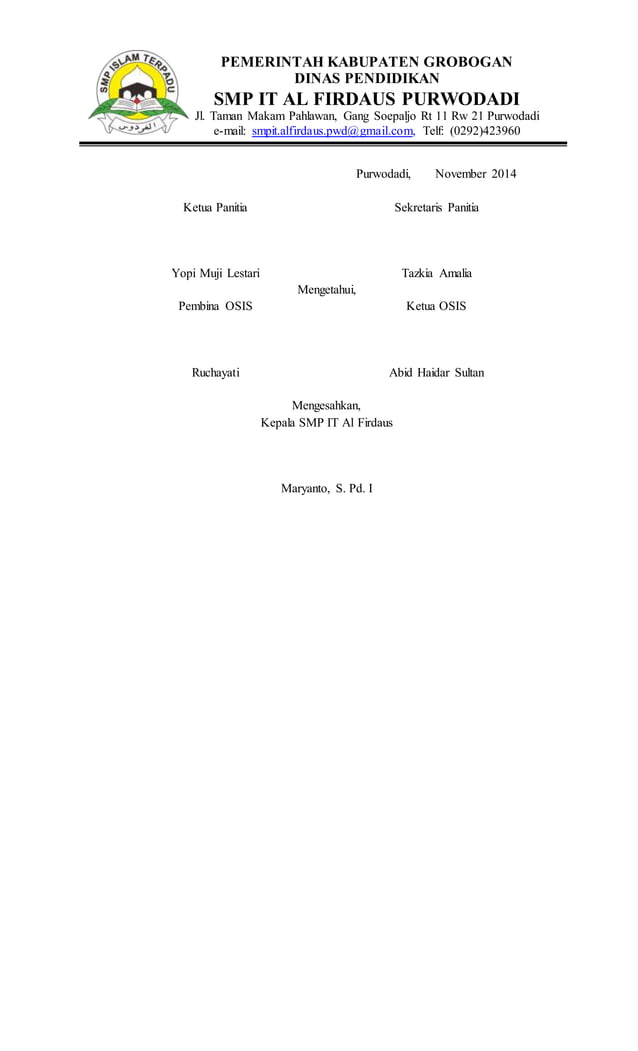 Contoh LPJ LDK OSIS | DOCX