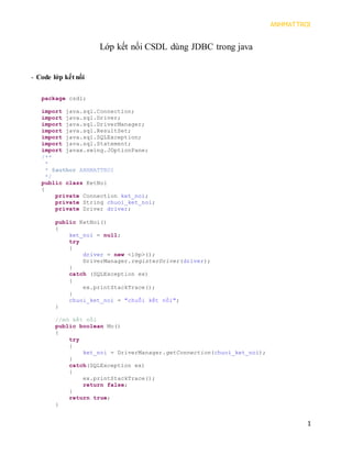 Lớp kết nối csdl dùng jdbc trong java | PDF