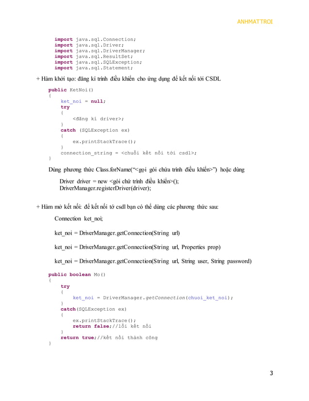 Lớp kết nối csdl dùng jdbc trong java | PDF
