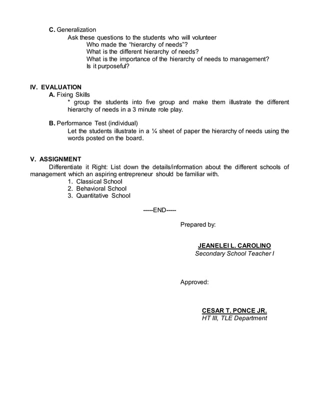 Lesson Plan / Lesson Exemplar Sample: Hierarchy of Needs | DOCX