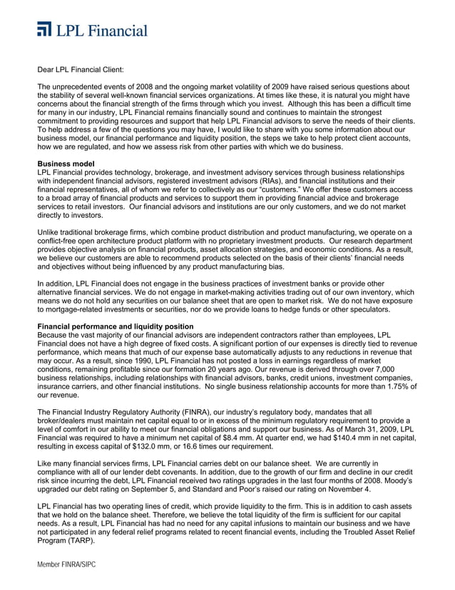LPL Financial stability letter | PDF