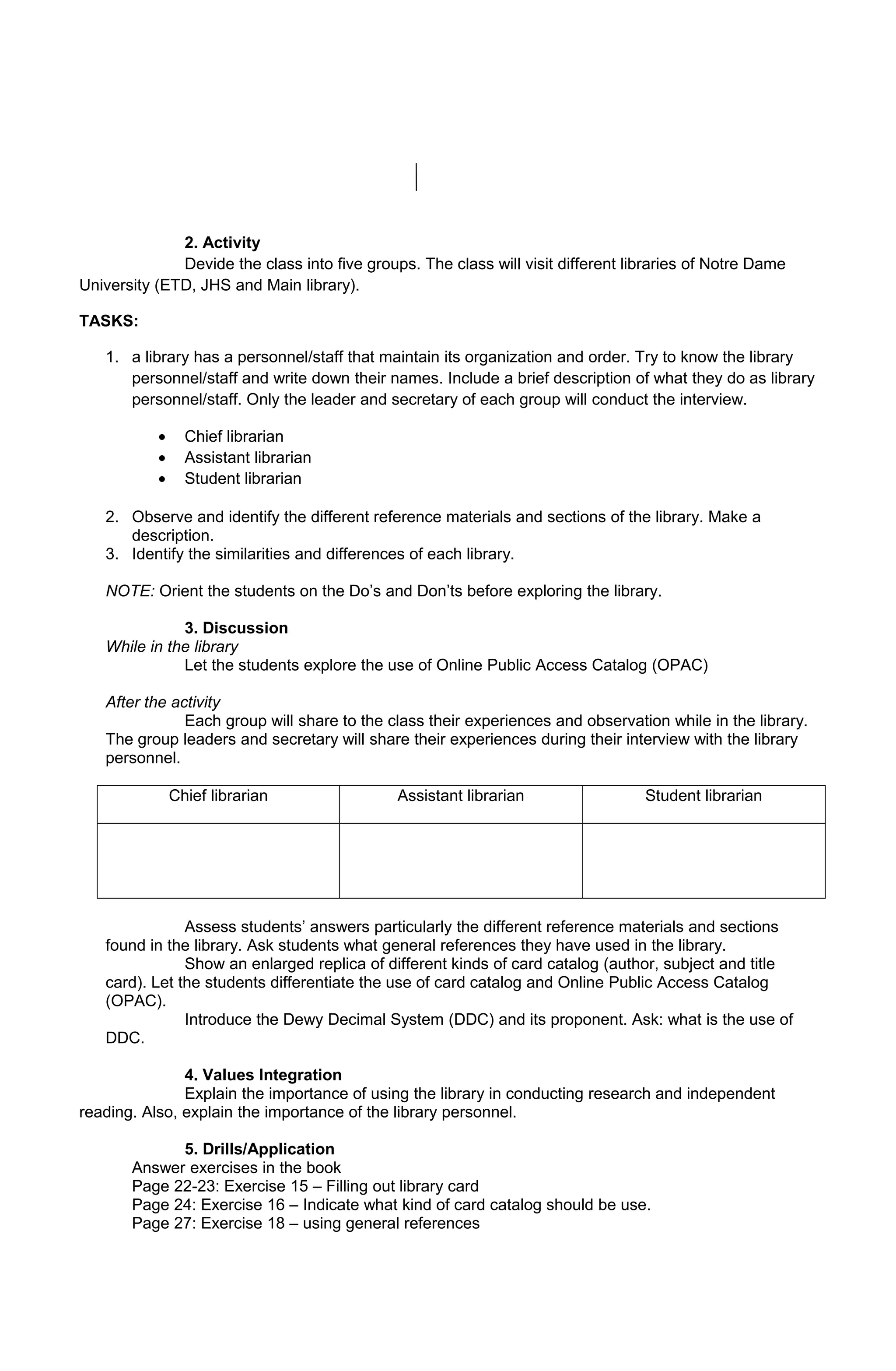 Lesson Plan on Using the Library | DOC