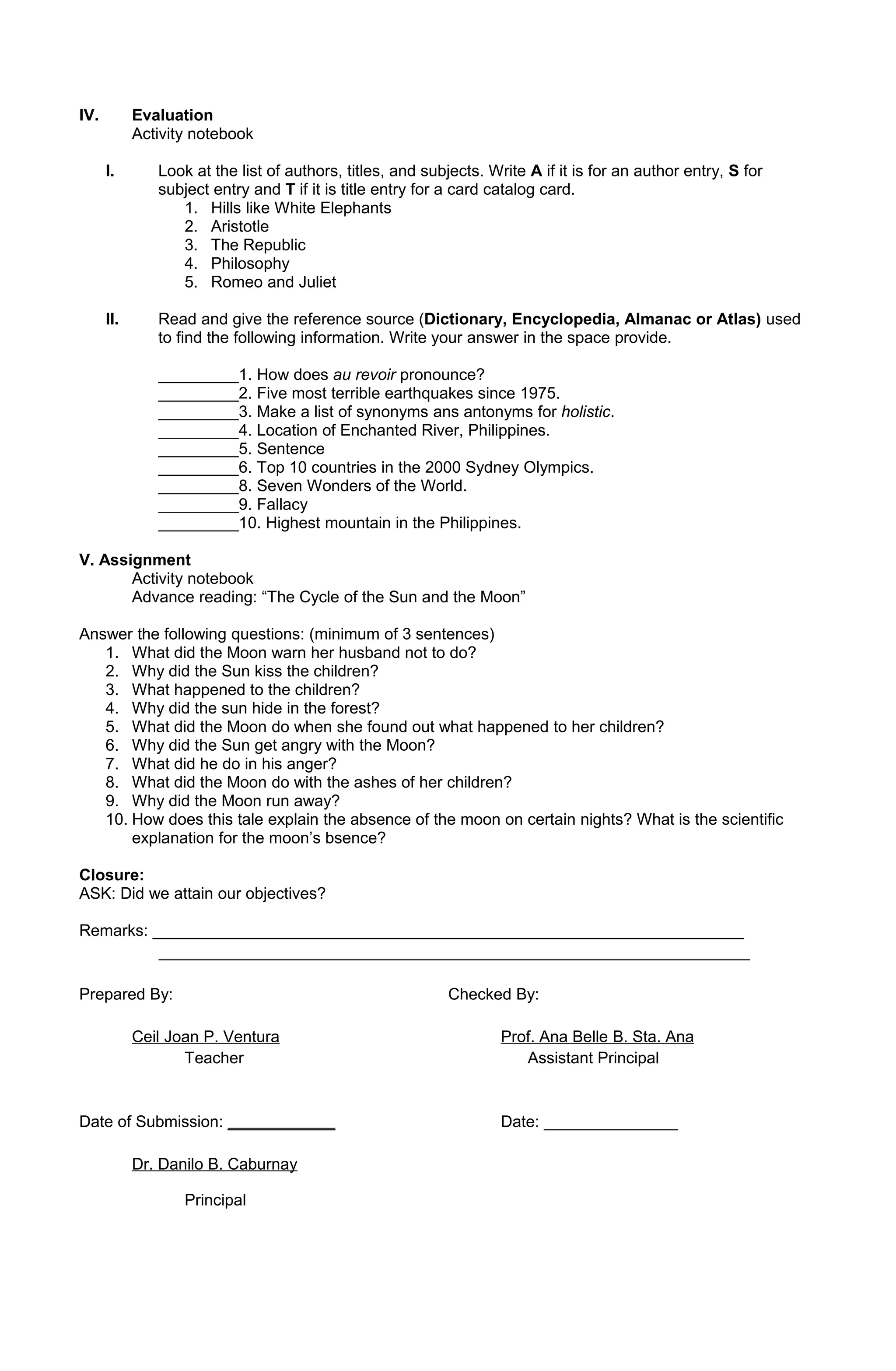 Lesson Plan on Using the Library | DOC