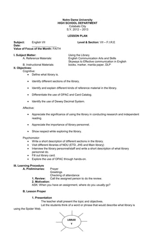 Lesson Plan on Using the Library | DOC