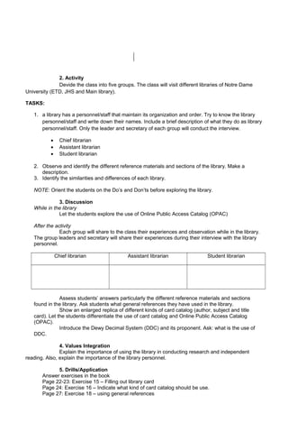 Lesson Plan on Using the Library | DOC