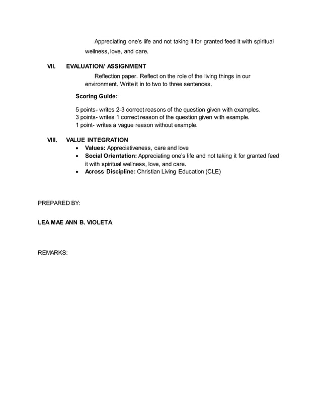 Grade 3 Lesson Plan- Living and Nonliving things | DOCX | Education