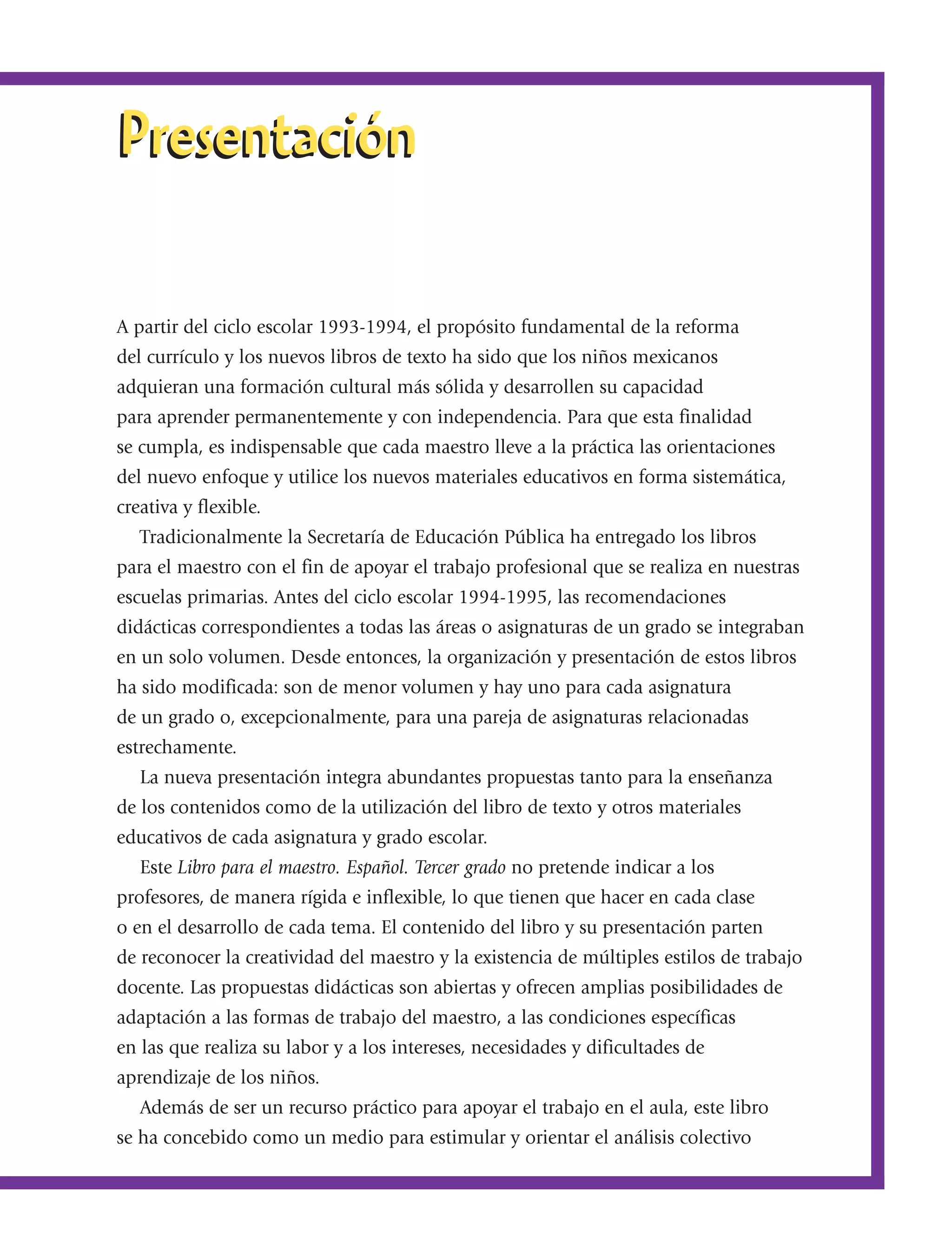 Libro para el maestro Espanol 3er grado primaria | PDF