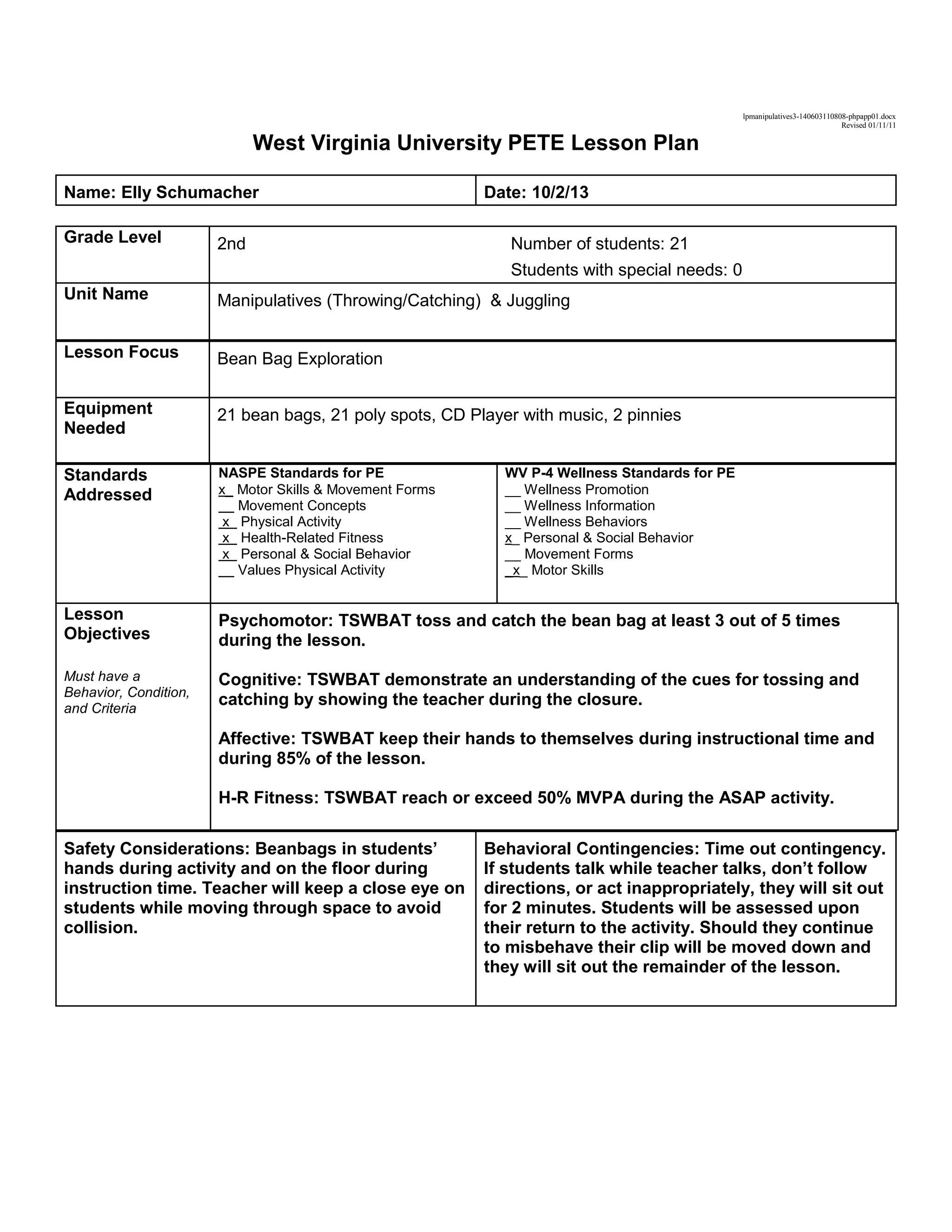 Lesson Plan Manipulatives | DOCX