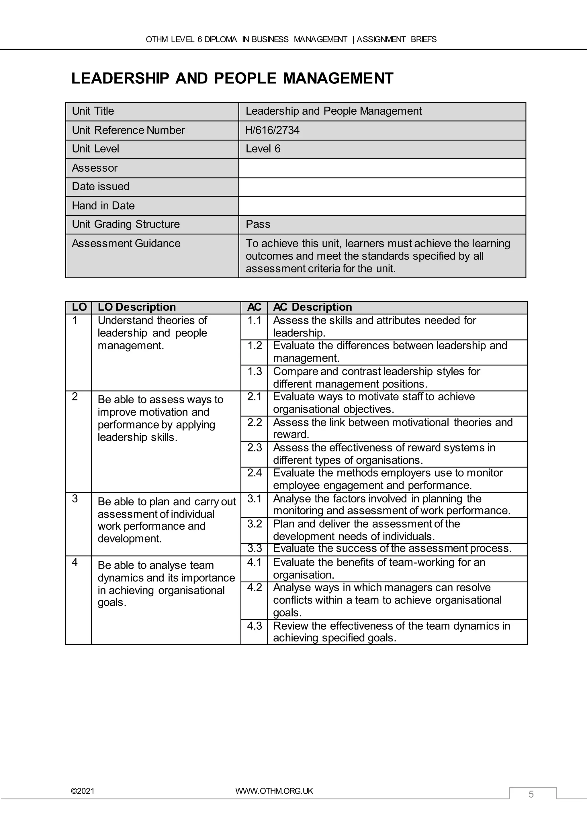 OTHM LPM Assignment Answer | DOCX