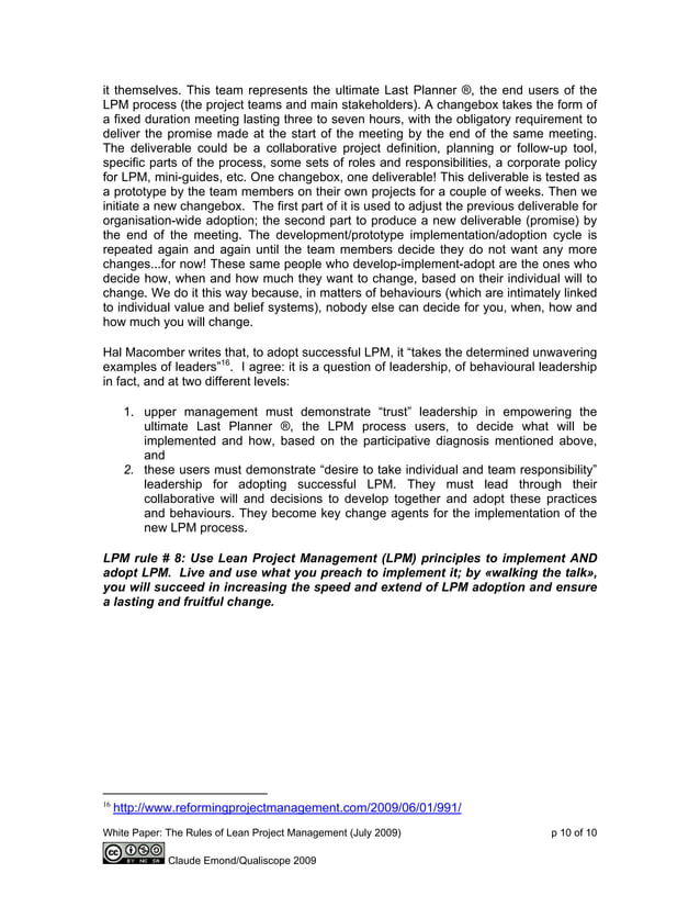 The Rules of Lean Project Management | PDF