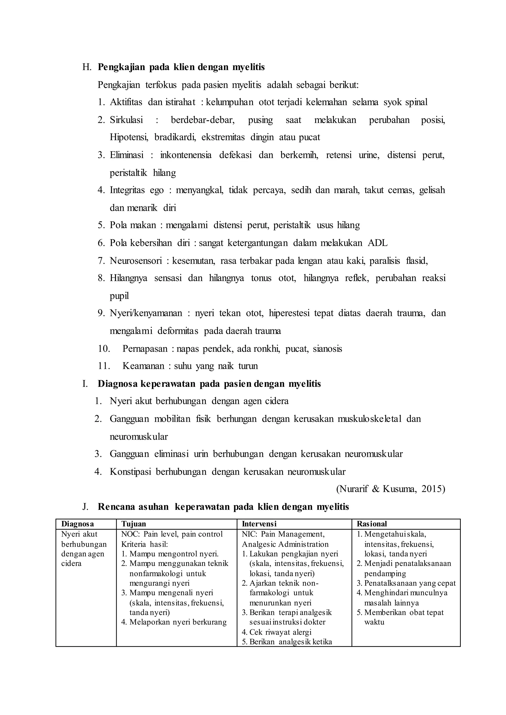 LAPORAN PENDAHULUAN MYELITIS | DOCX