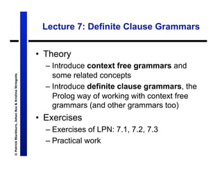Lecture 7: Definite Clause Grammars | PDF